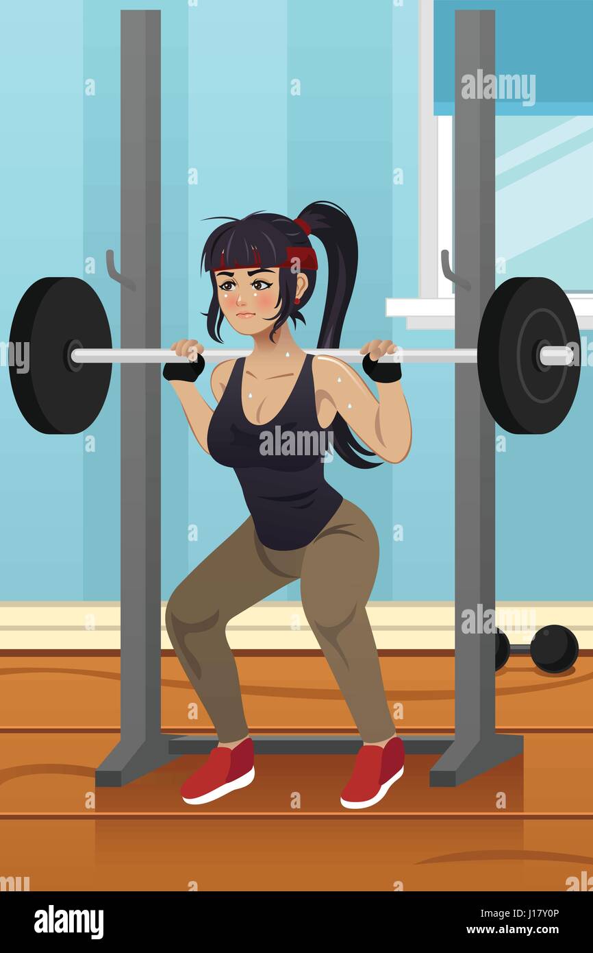 A vector illustration of woman lifting weight in gym Stock Vector Image ...