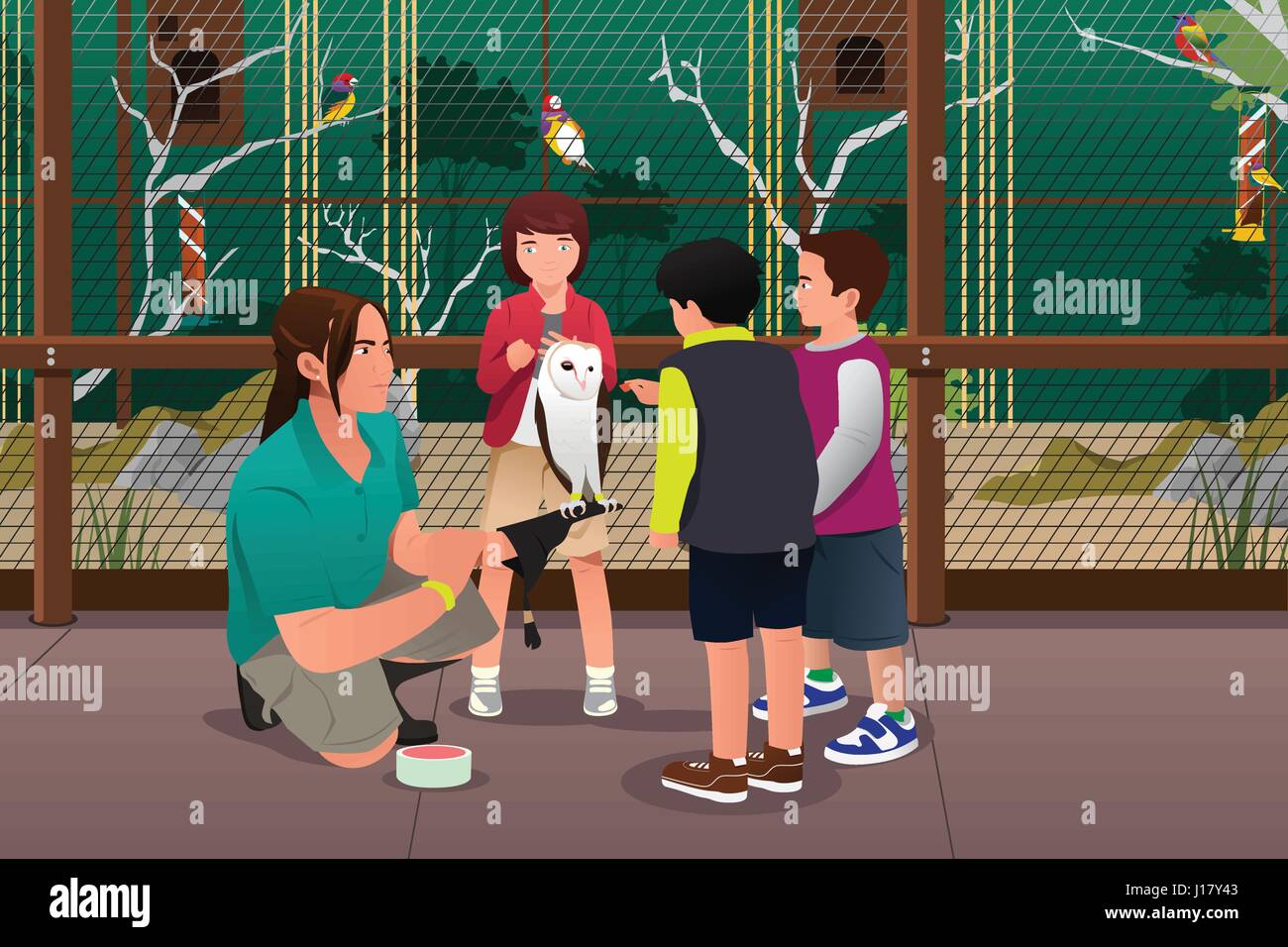 A vector illustration of kids feeing bird in a zoo Stock Vector Image ...