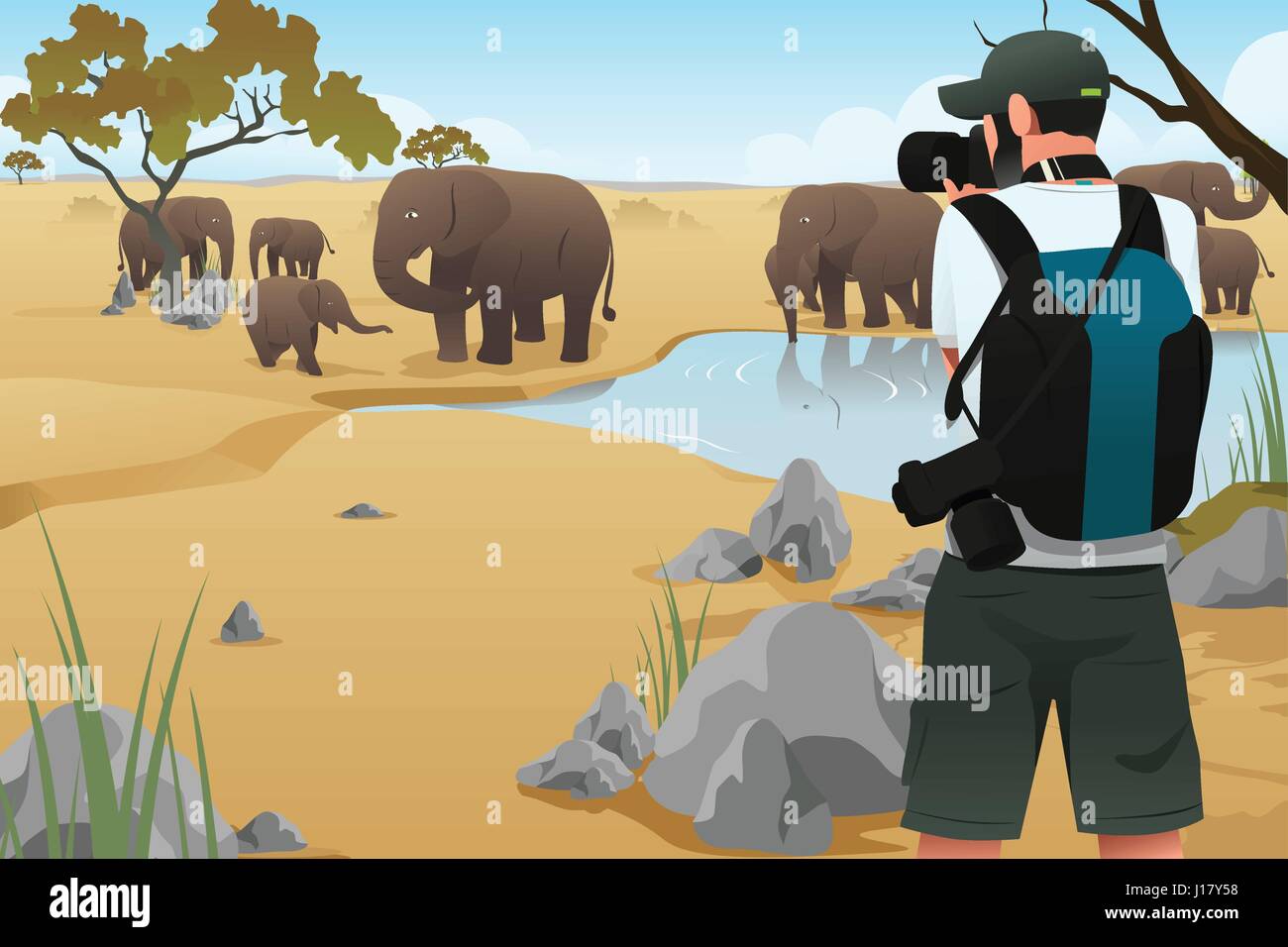 A vector illustration of photographer taking picture on wildlife ...