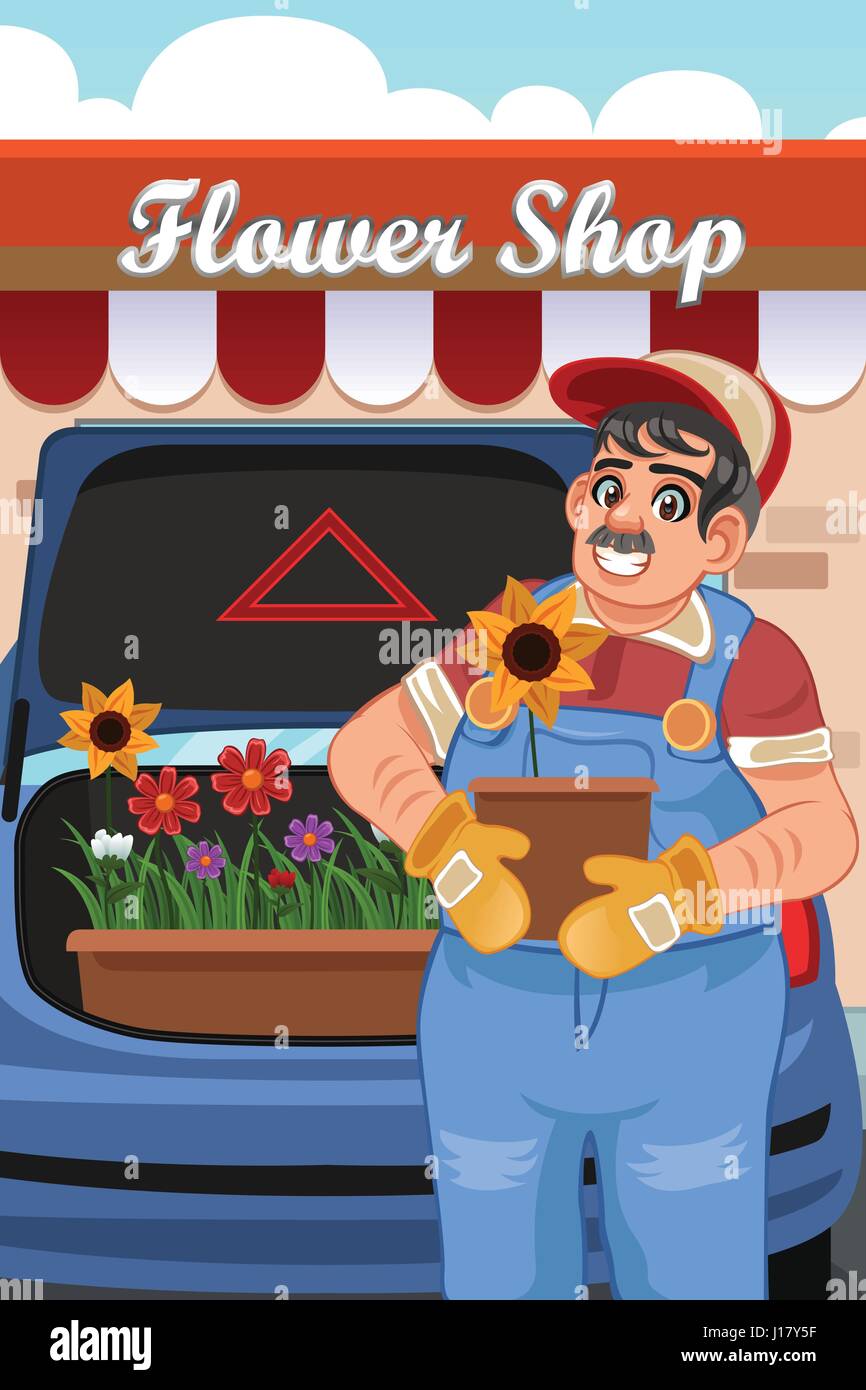 A vector illustration of man loading flower into van Stock Vector Image ...