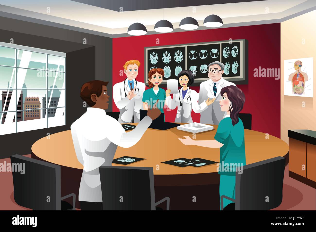 A vector illustration of doctor meeting with diagnosis team Stock ...