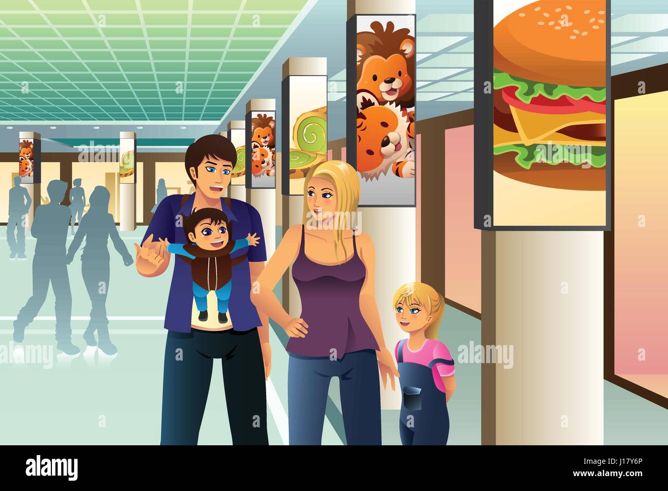 A vector illustration of happy family going shopping in a mall Stock ...