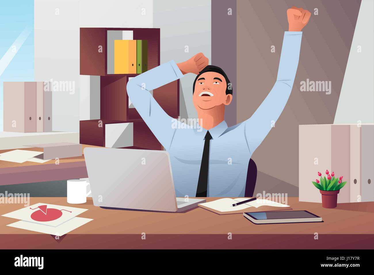 Cartoon businessman sitting work desk hi-res stock photography and ...