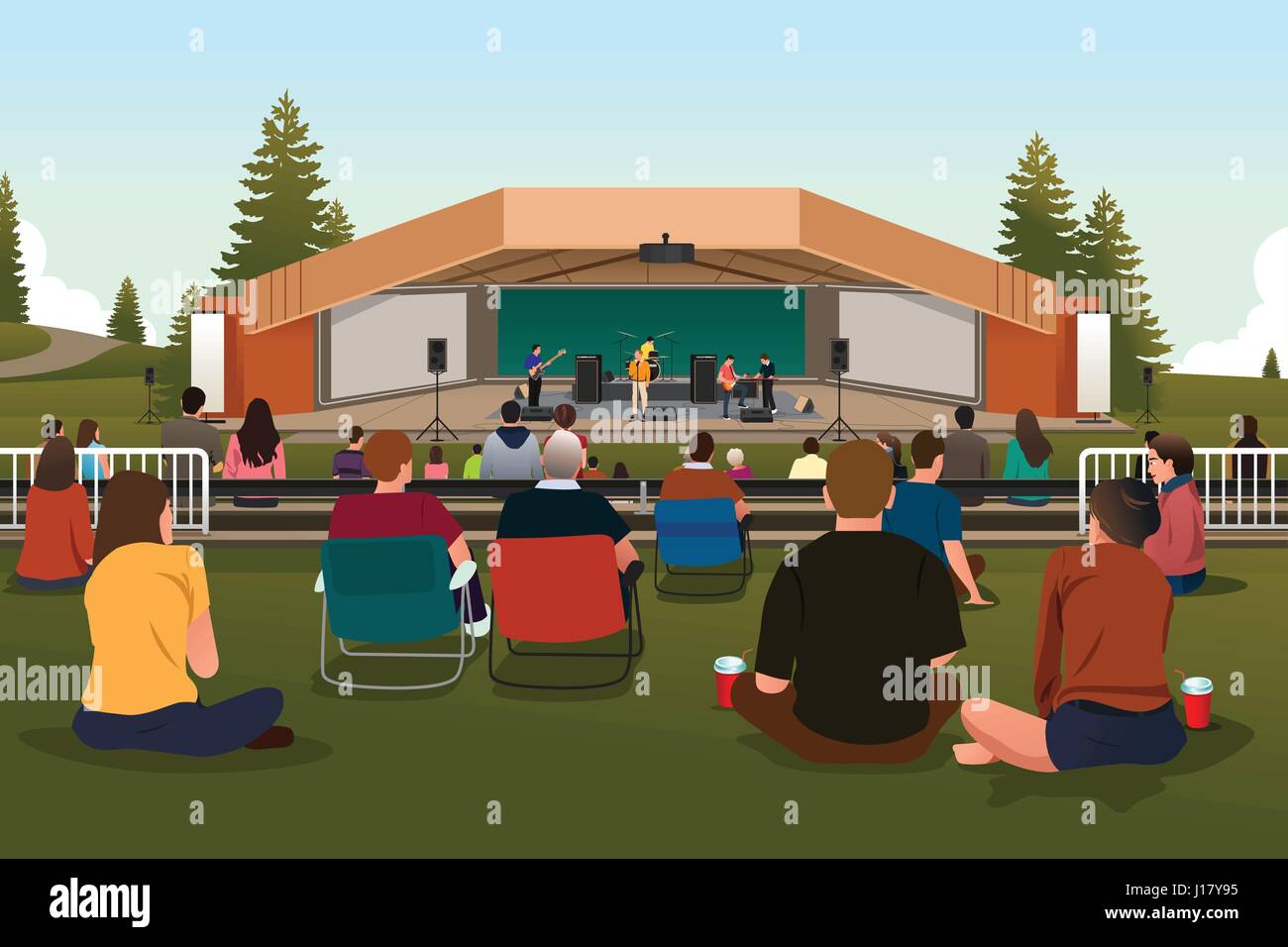 A vector illustration of group of people in an outdoor concert Stock ...