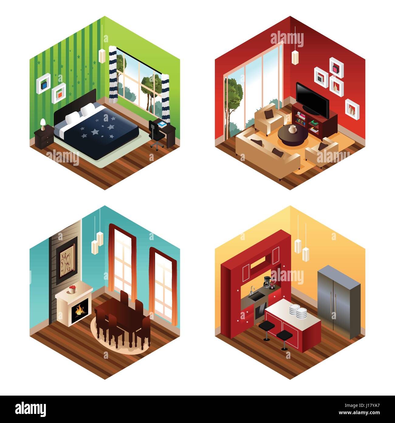 Kitchen scene vector vectors Cut Out Stock Images & Pictures - Alamy