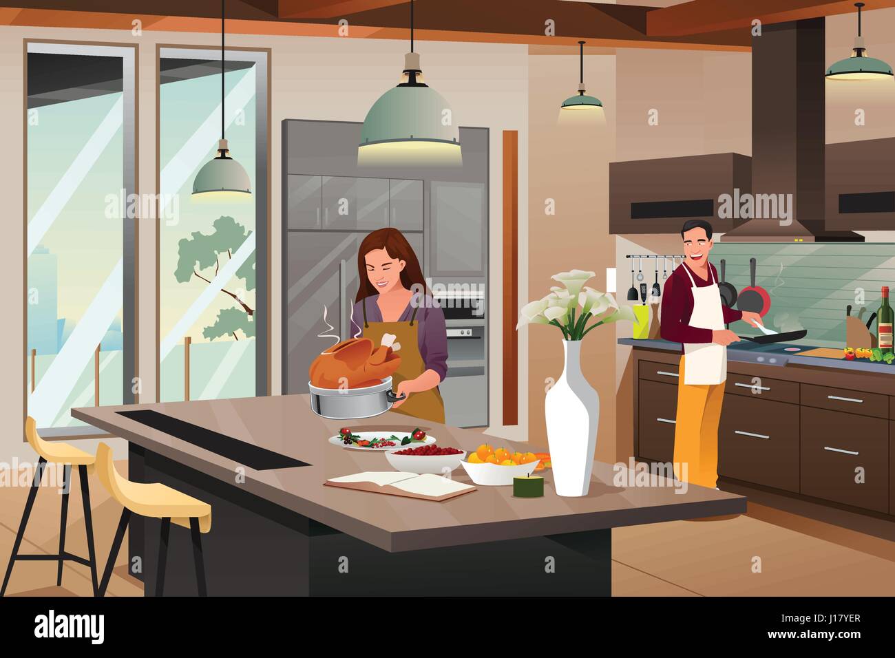 Man in kitchen drawing Stock Vector Images - Alamy