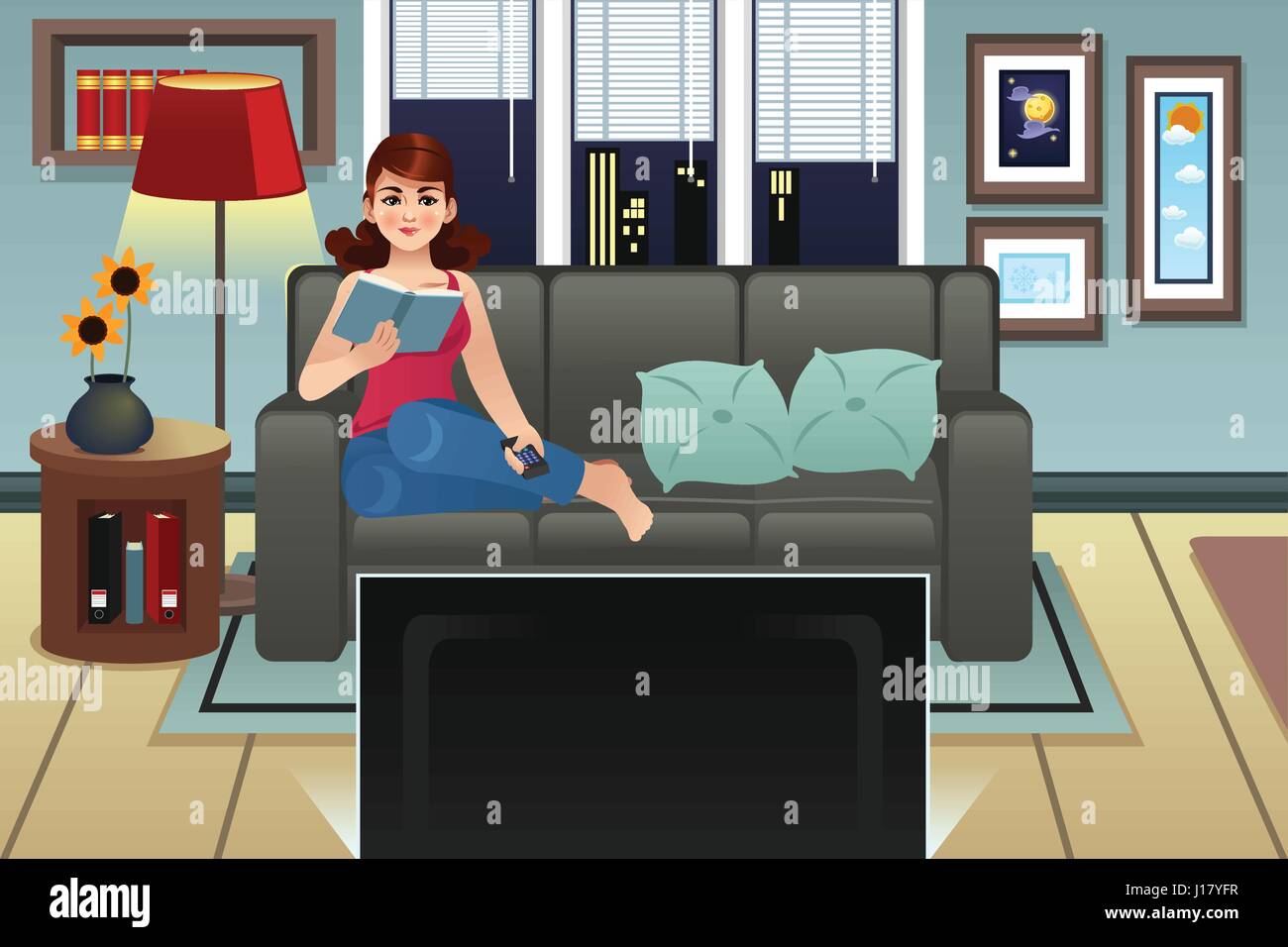 Relaxed young woman reading a book Stock Vector Images - Alamy