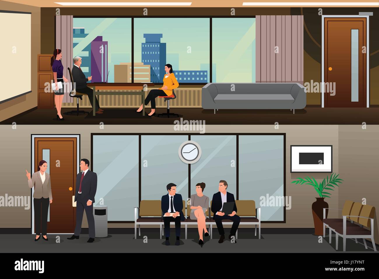 A vector illustration of Job Applicants Waiting For Interview at the ...