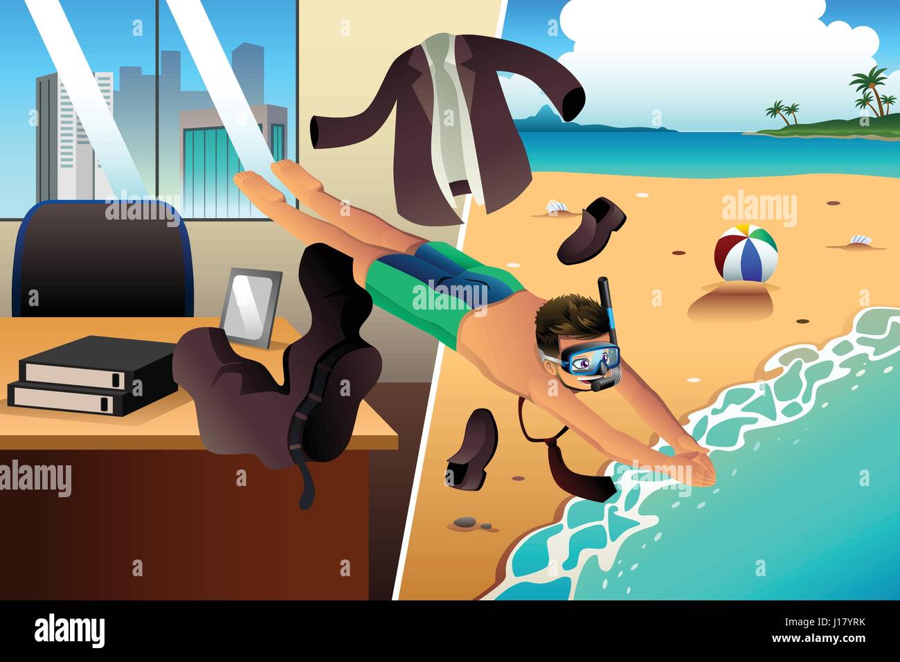 A vector illustration of Working and Vacation Concept Stock Vector ...