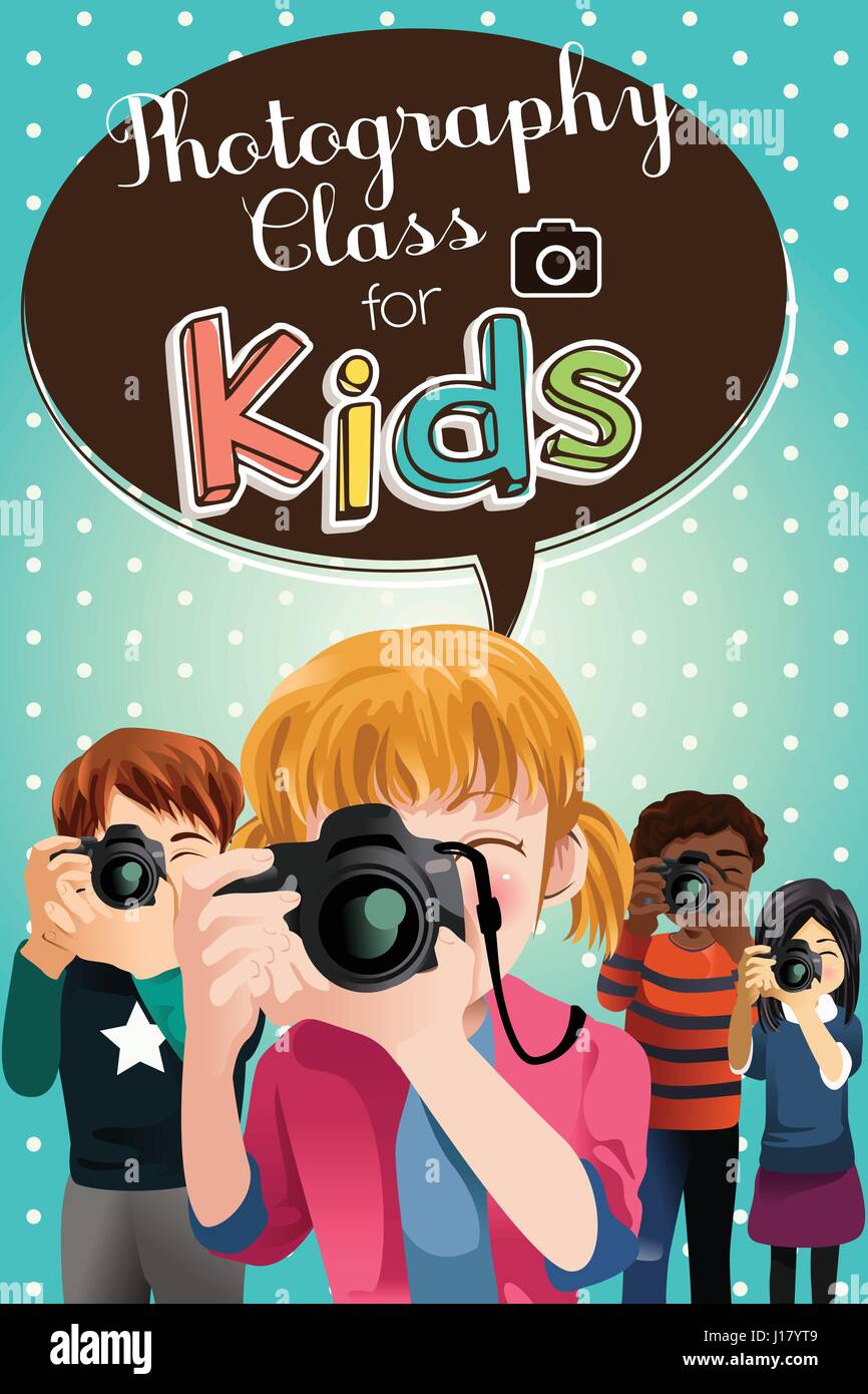 A vector illustration of Photography Class For Kids Poster Stock Vector ...