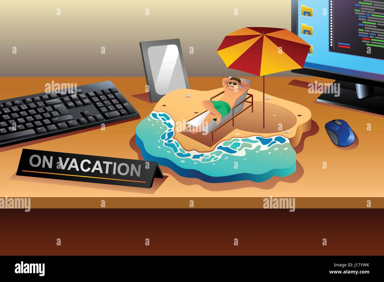 A vector illustration of Working and Vacation Concept Stock Vector ...