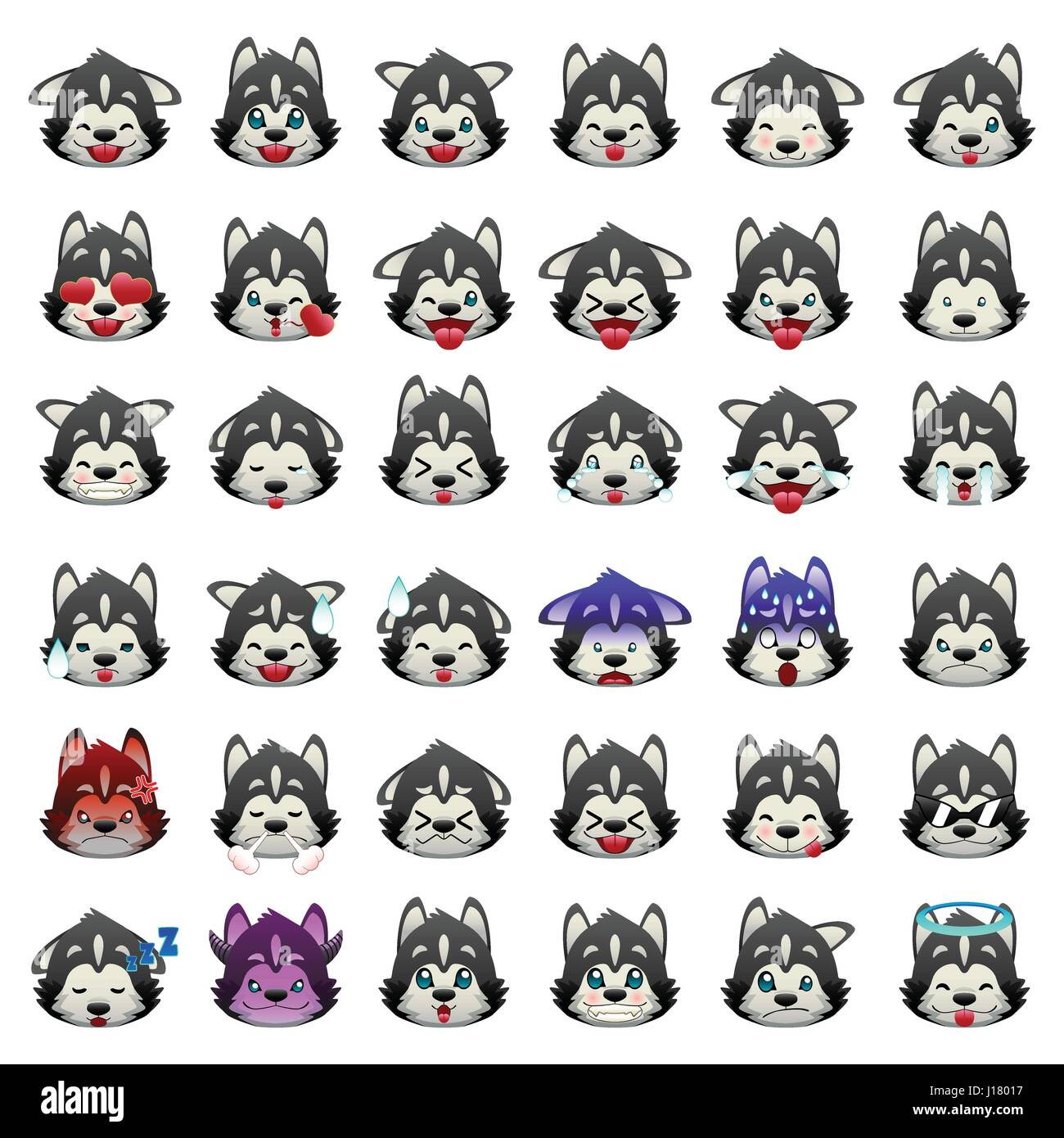 A vector illustration of Siberian Huskies Dog Emoji Emoticon Expression ...