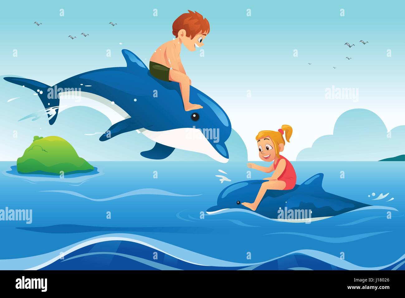 Boy Dolphin Cartoon Illustration High Resolution Stock Photography and ...
