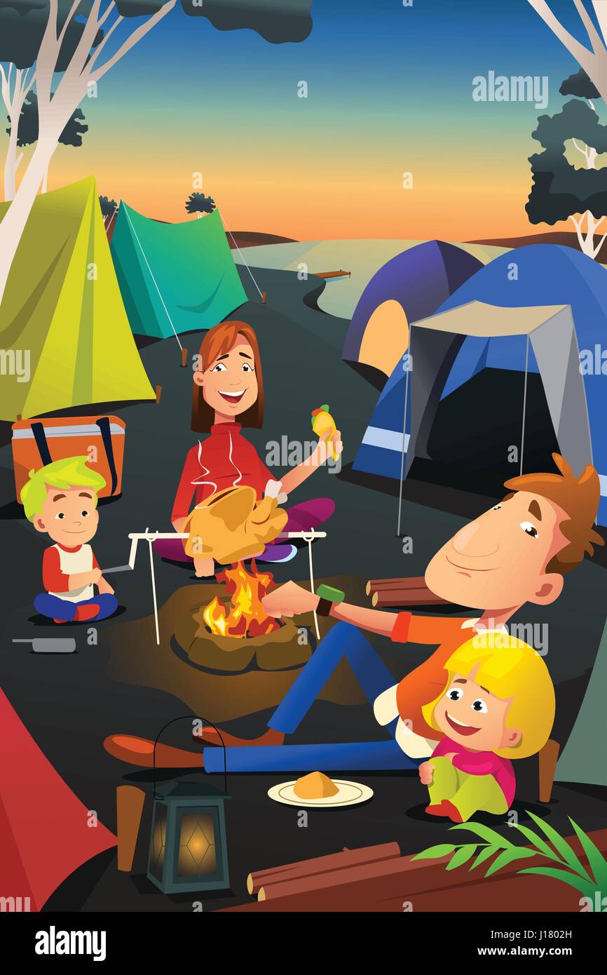 A vector illustration of Family Camping Outdoor Stock Vector Image ...