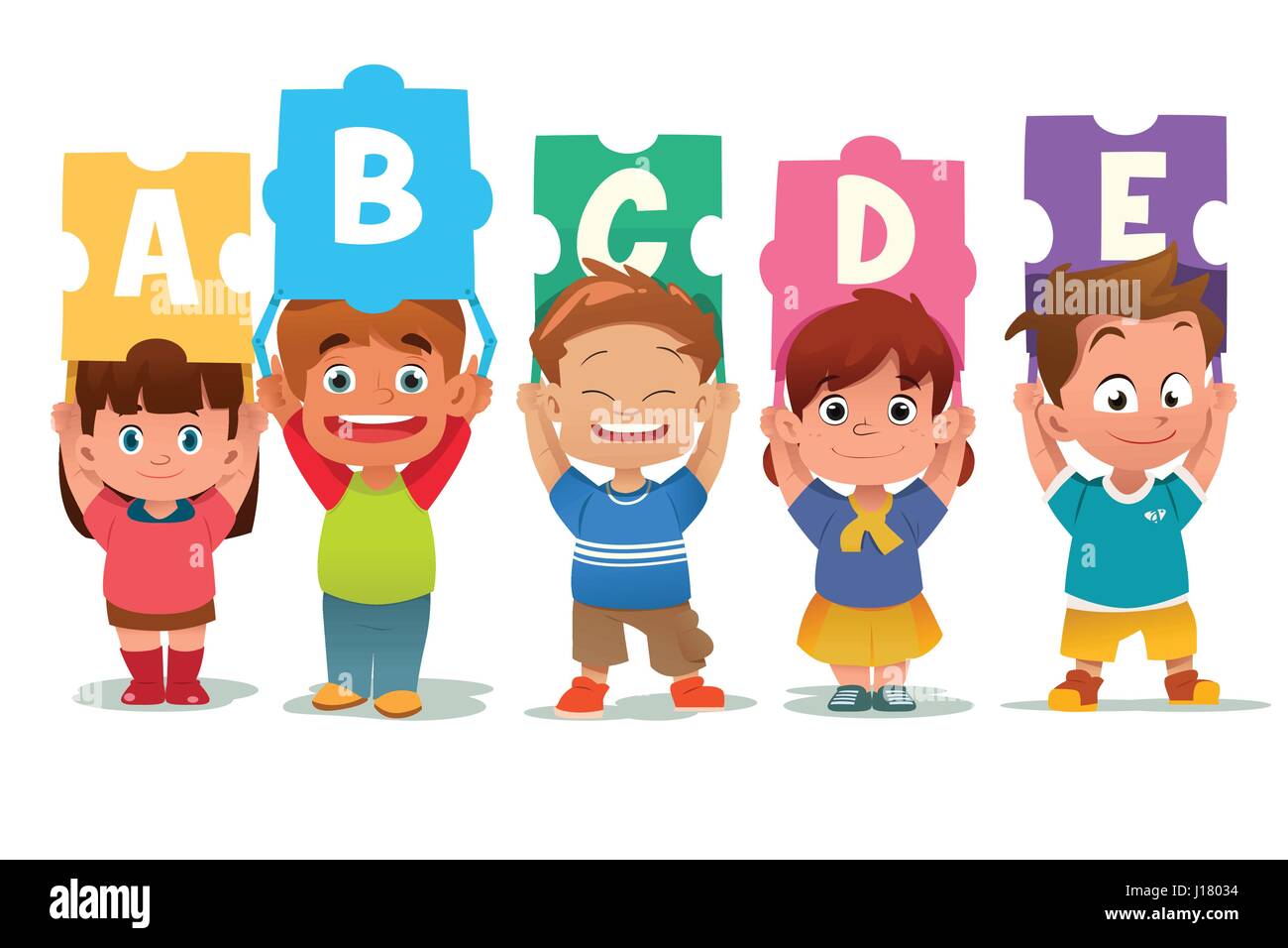 A vector illustration of a group of Children Holding Alphabet Puzzle ...
