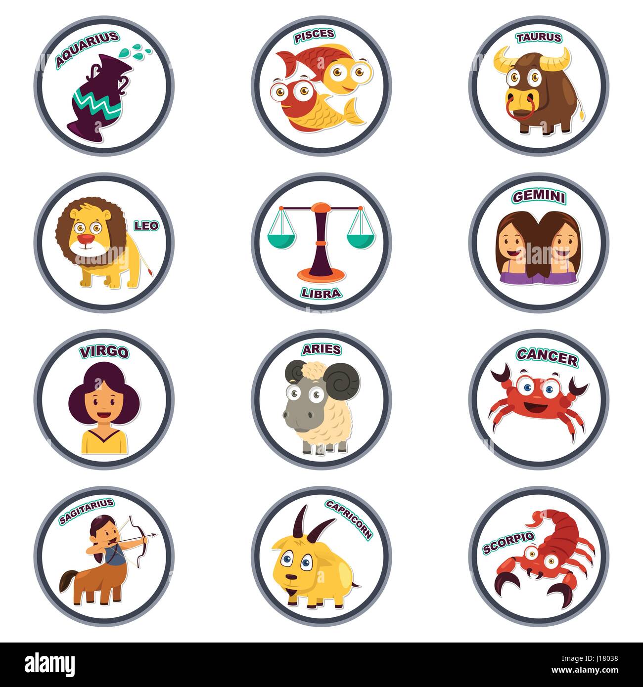 A vector illustration of Zodiac in Cartoon Style Stock Vector Image ...
