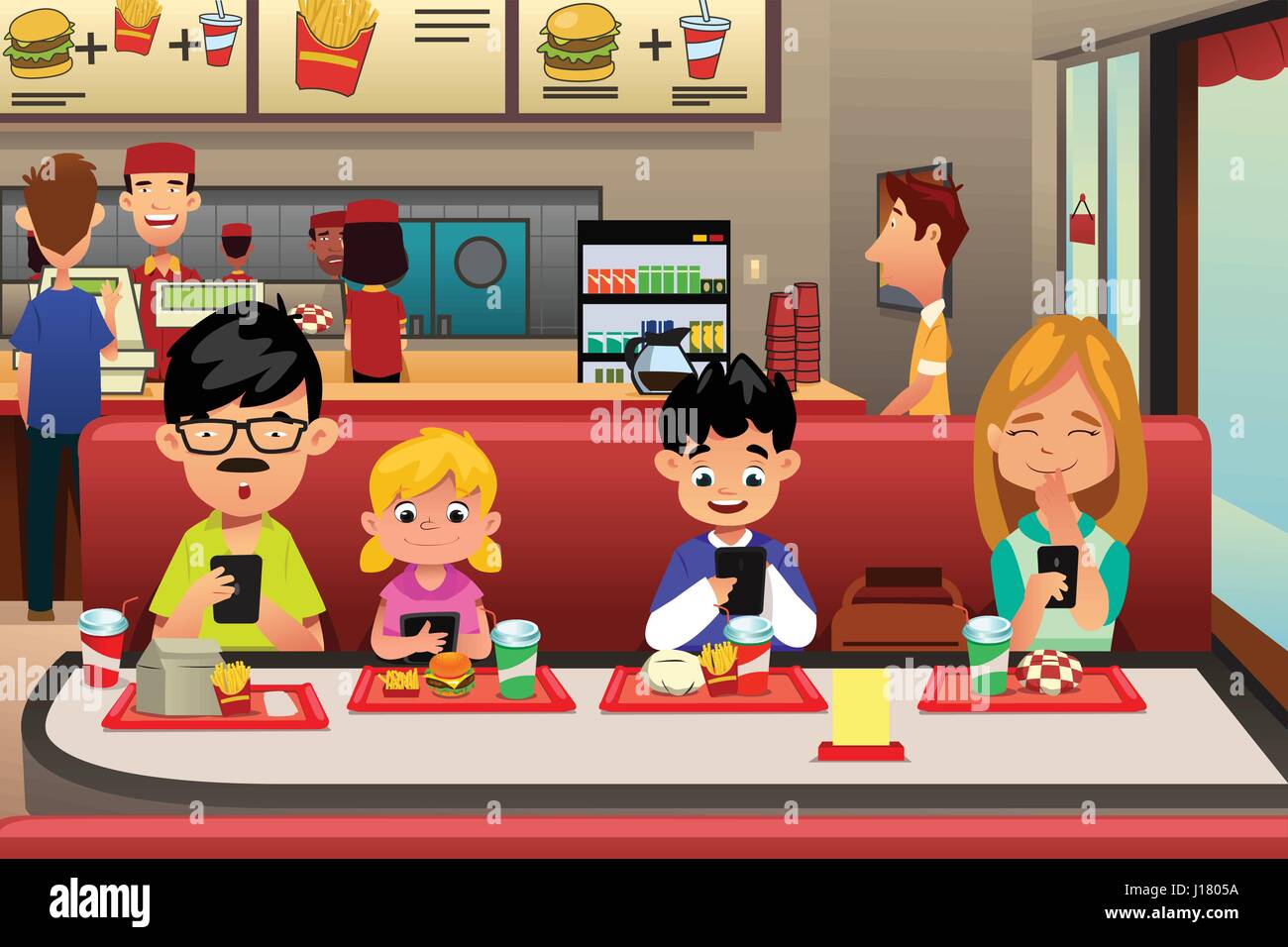 A vector illustration of Family Busy with their electronic device while ...