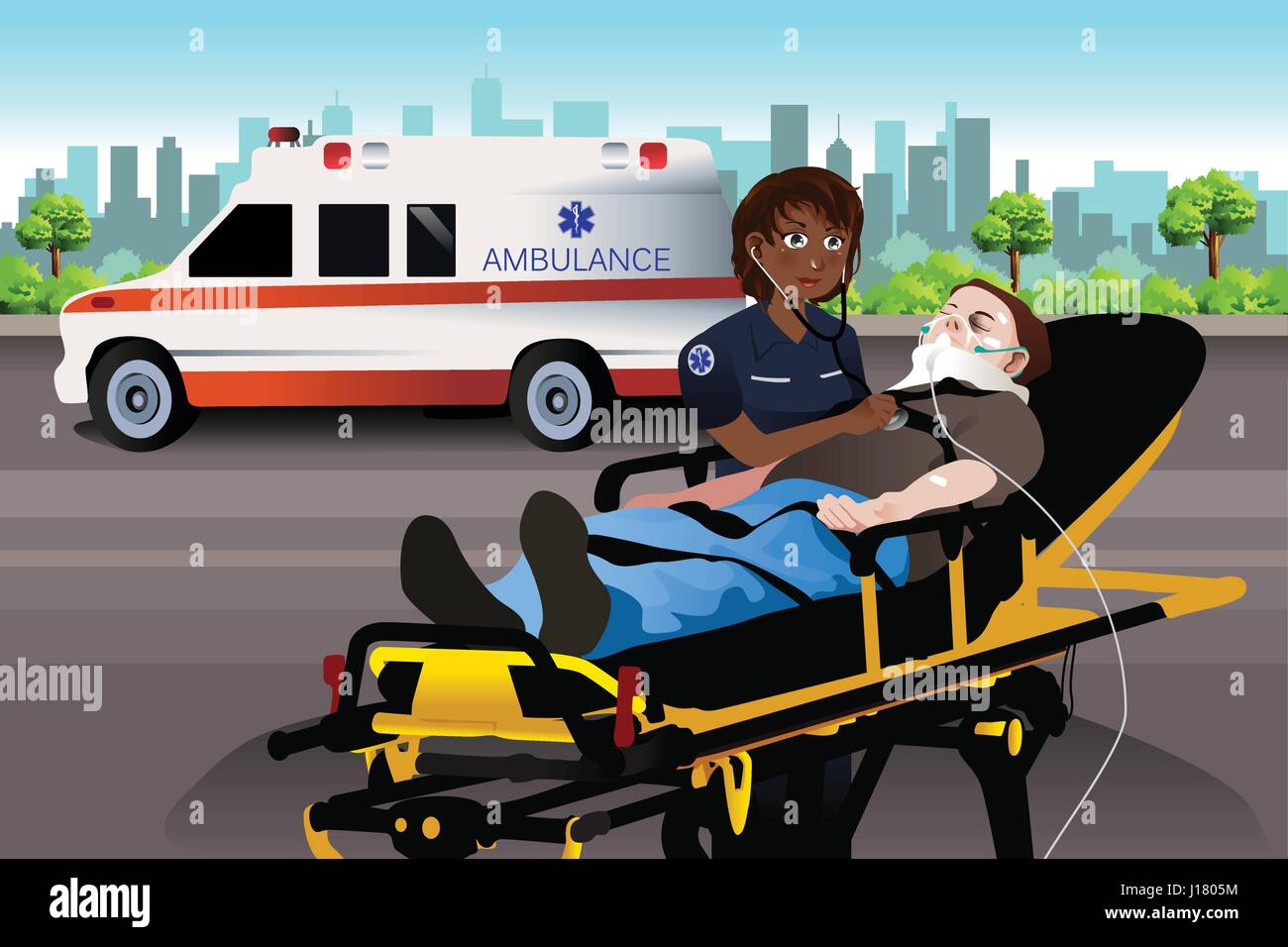 A vector illustration of Female Paramedic Examining a Patient Stock ...