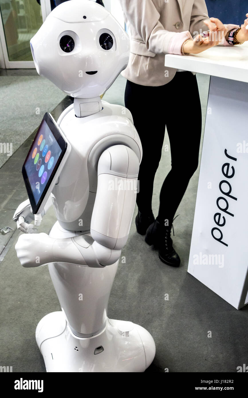 CEBIT 2017 Hannover, Pepper Roboter von Softbanks Robotics Stock Photo ...