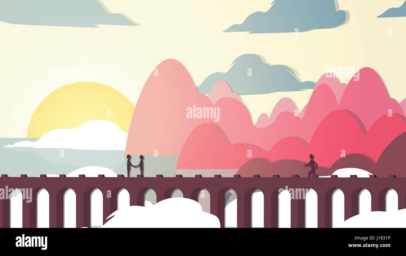 Paper-cut Style Applique Bridge near Coast with People - Vector ...