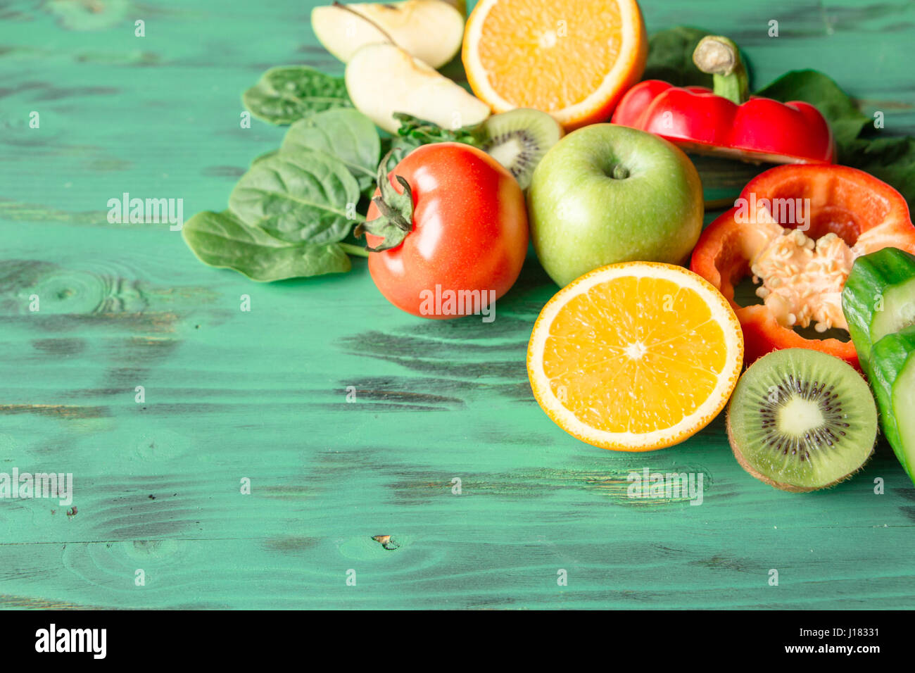 Colorful fruits and vegetables background Stock Photo - Alamy