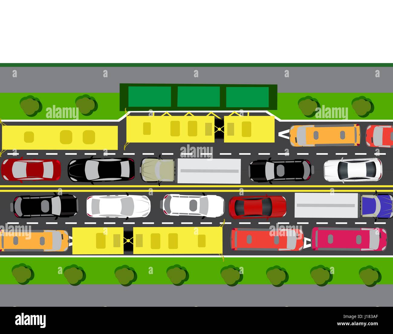 Road, street or highway with complex traffic. The transit jam ...