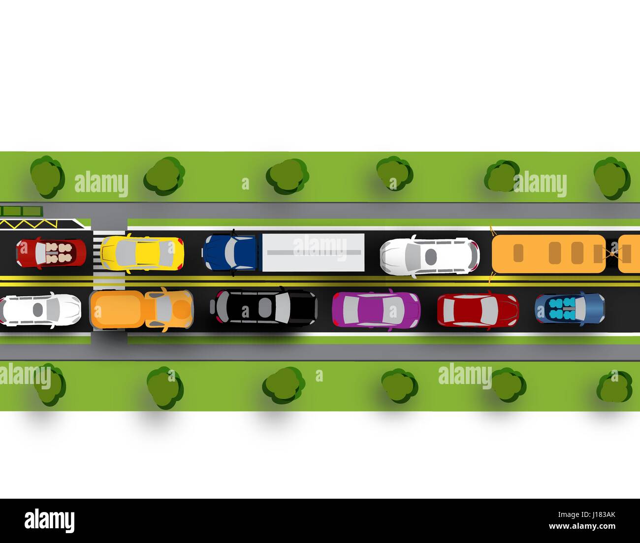 Road, street or highway with complex traffic. The transit jam ...