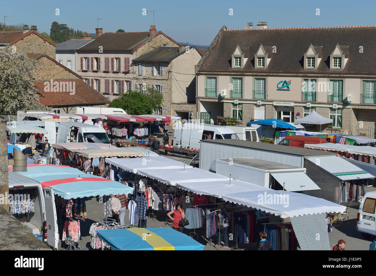 Market day at Bourganeuf in the Creuse department in the Nouvelle ...