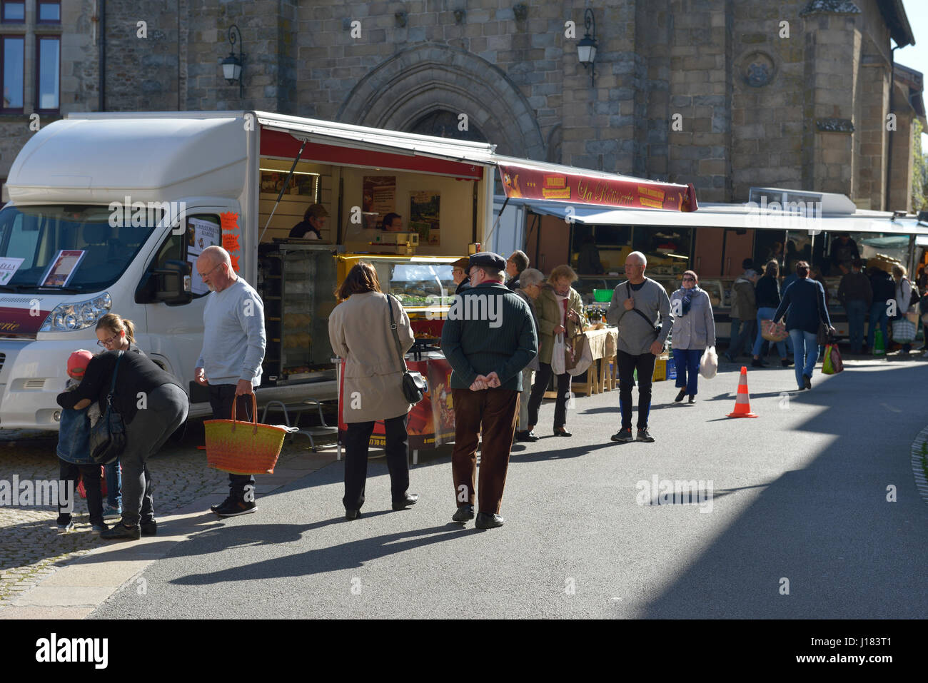 Weekly market at Bourganeuf in the Creuse department in the Nouvelle ...