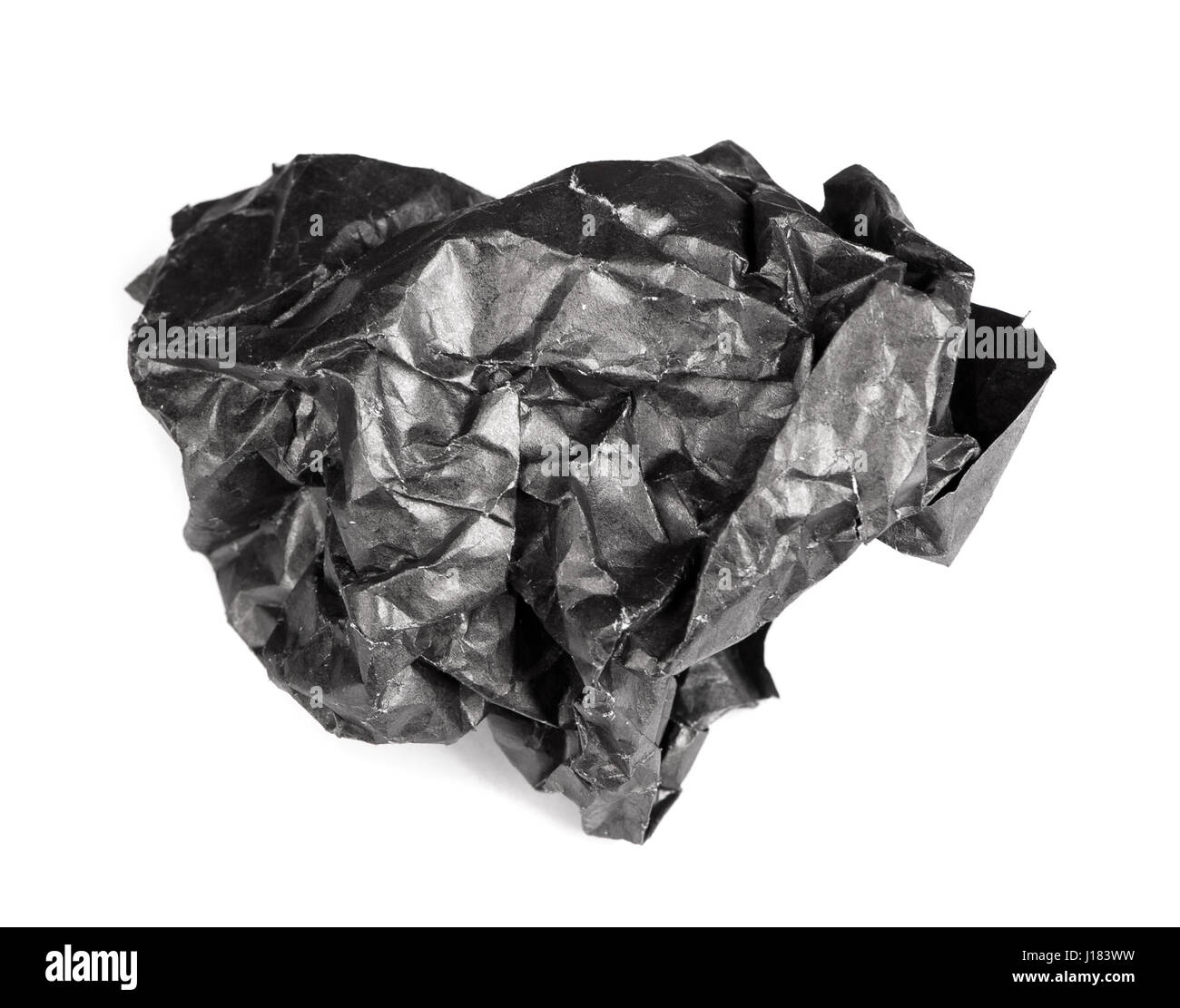 Screwed up piece of black paper isolated on white background Stock ...