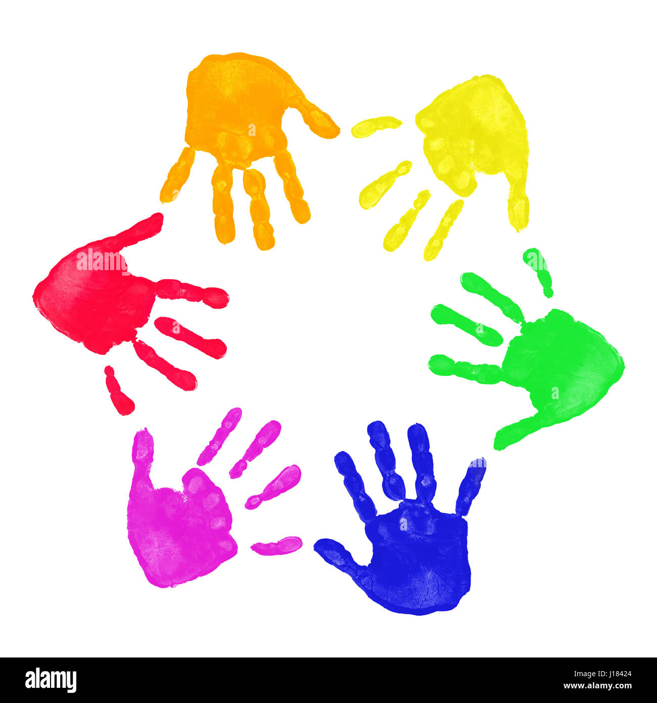Set of colorful hand prints in rainbow order isolated on white ...