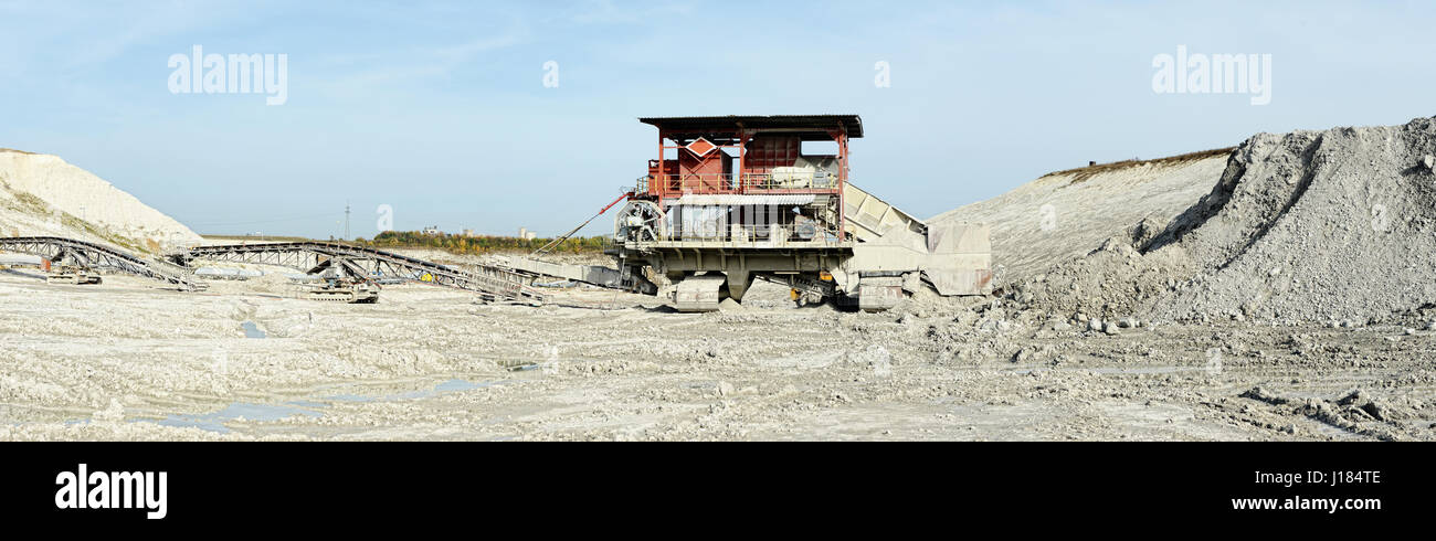 chalk mine with stone crusher and conveyor belt. mining industry ...