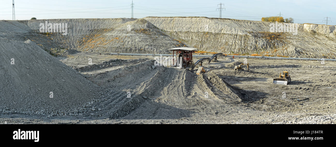 chalk mine with stone crusher and conveyor belt. mining industry ...