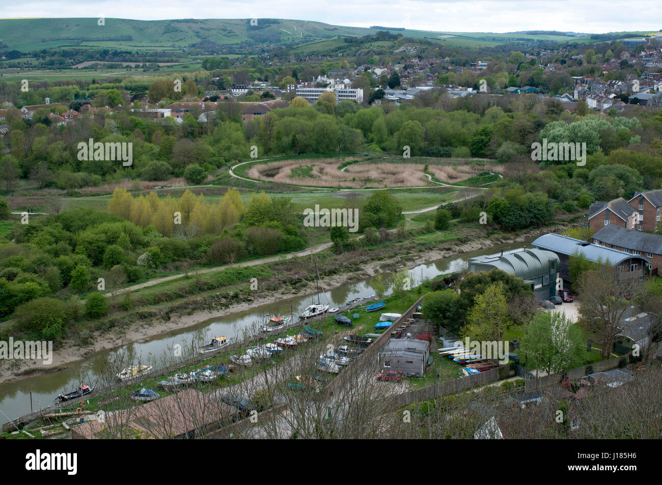 Lewes. Sussex . View of the river Ouse, earth work Heart of Reeds by ...