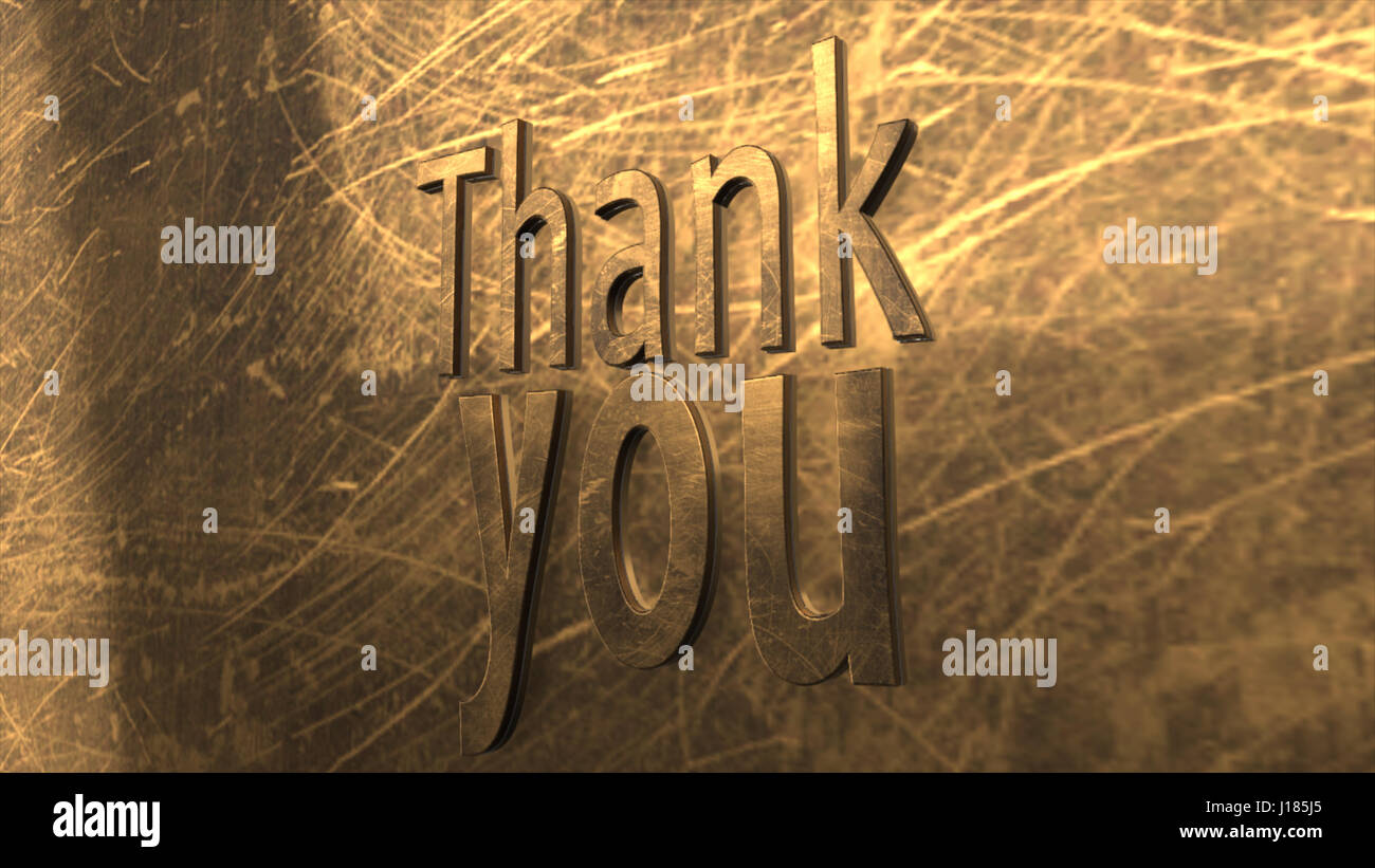 3D Illustration: The word "Thank you" is lined with metallic letters on ...