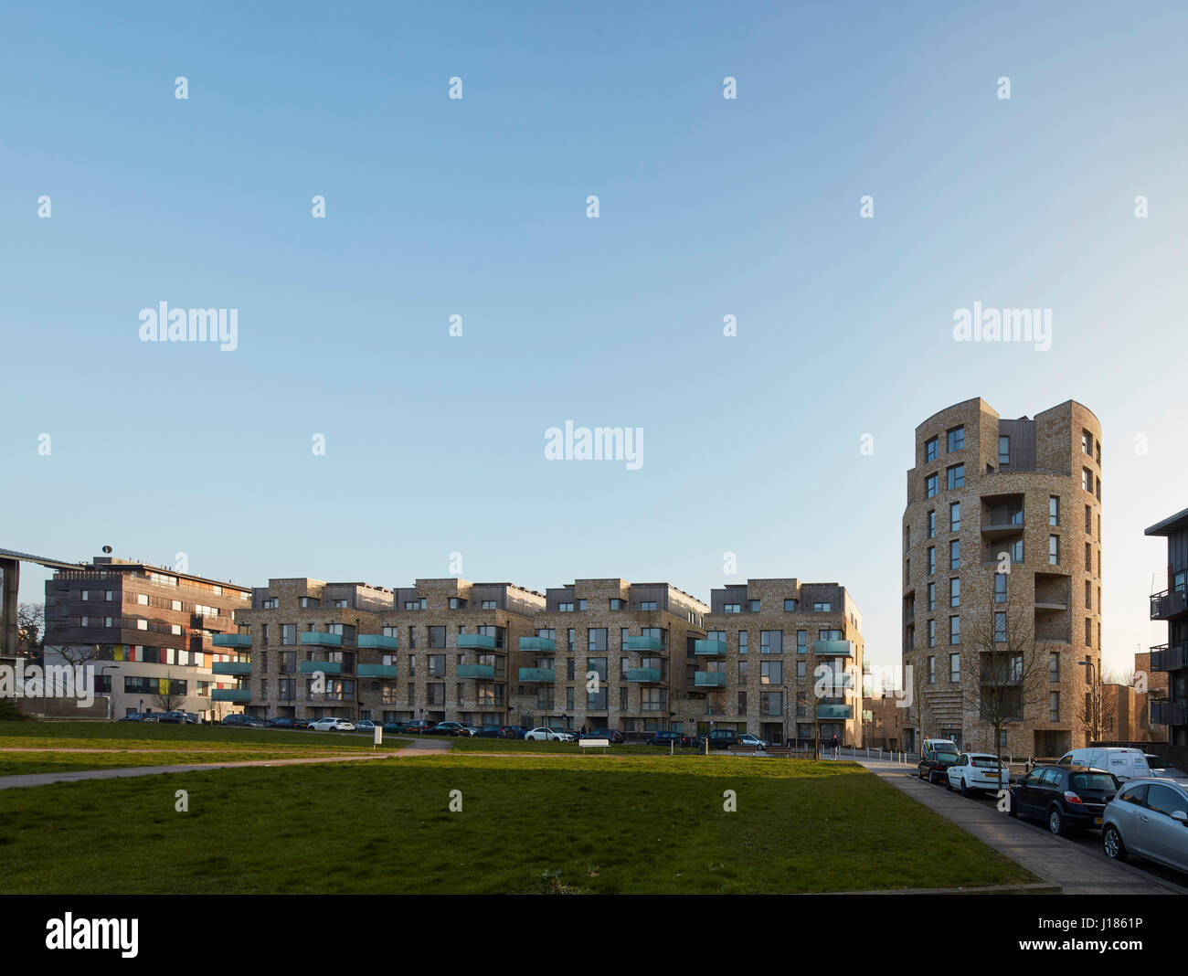 View from local green towards estate housing. Stonebridge Park, London ...