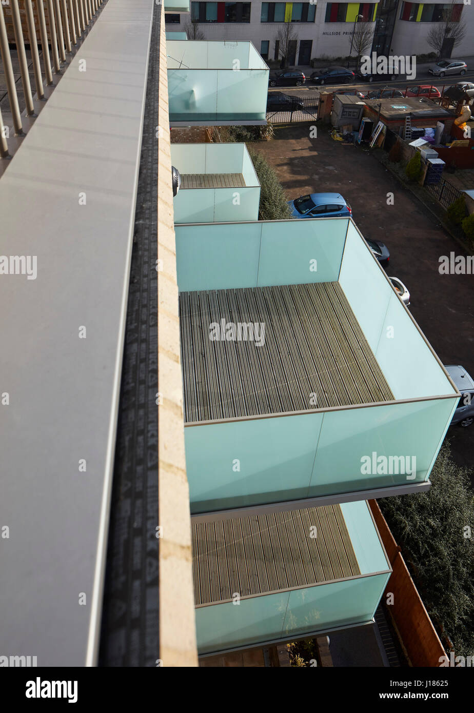 Cantilever balconies of villa apartments. Stonebridge Park, London ...