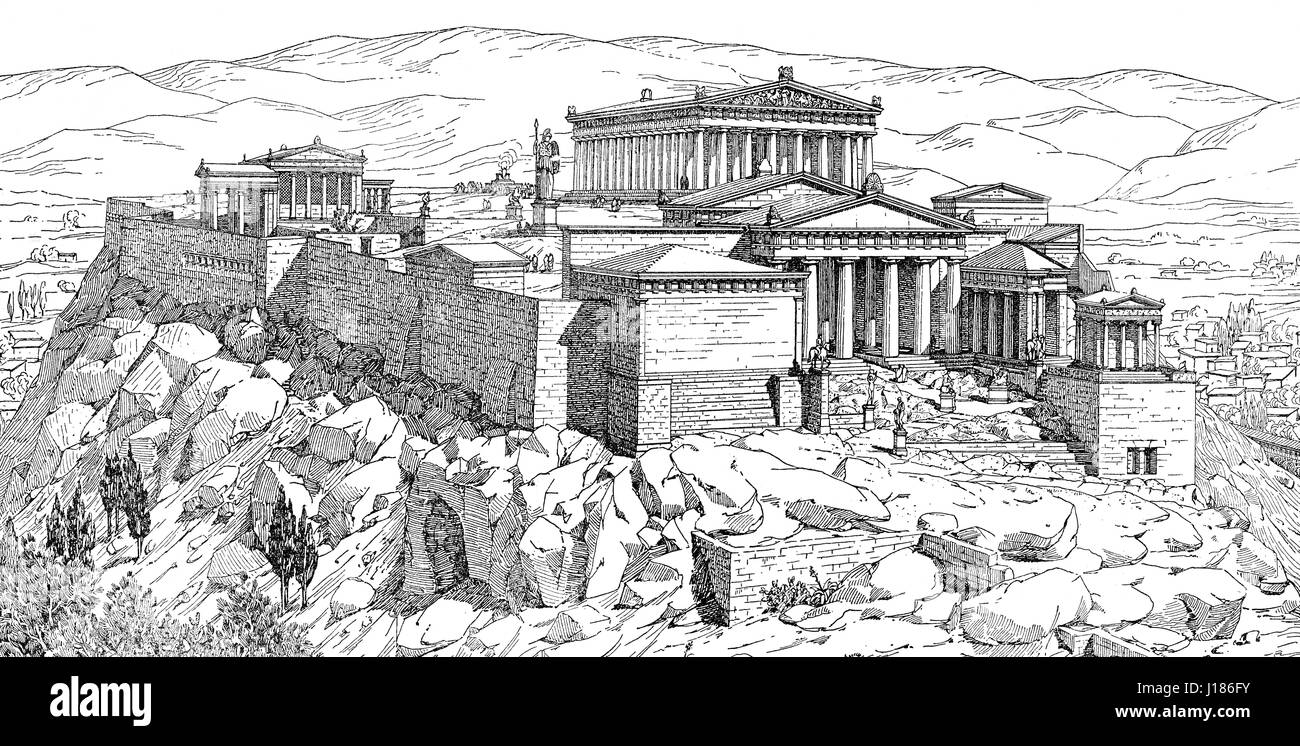 Reconstruction of the Acropolis of Athens, Greece, Europe Stock Photo ...