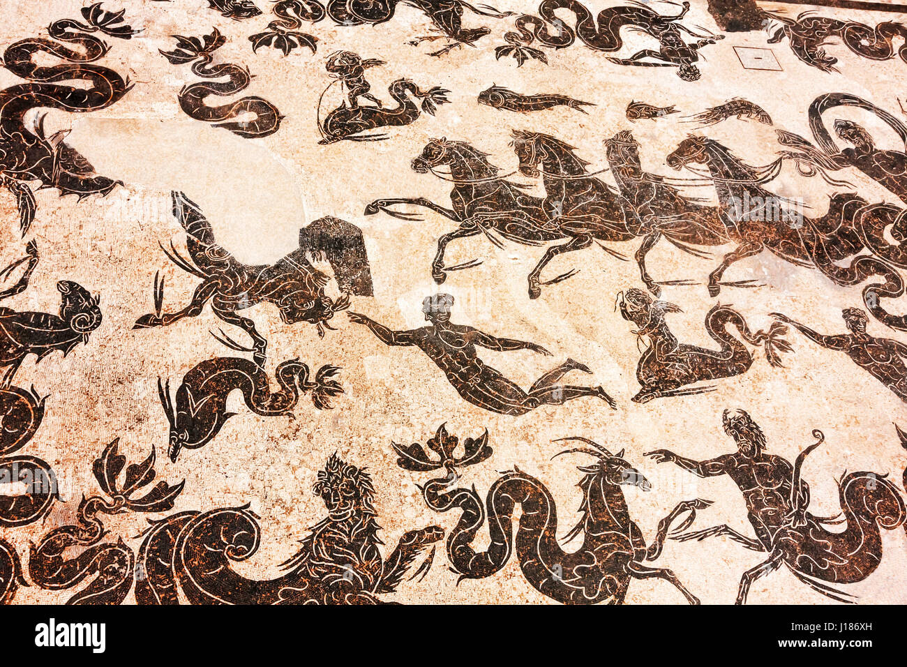 Mosaics in the thermal baths of Neptune in ancient Ostia - Italy Stock ...