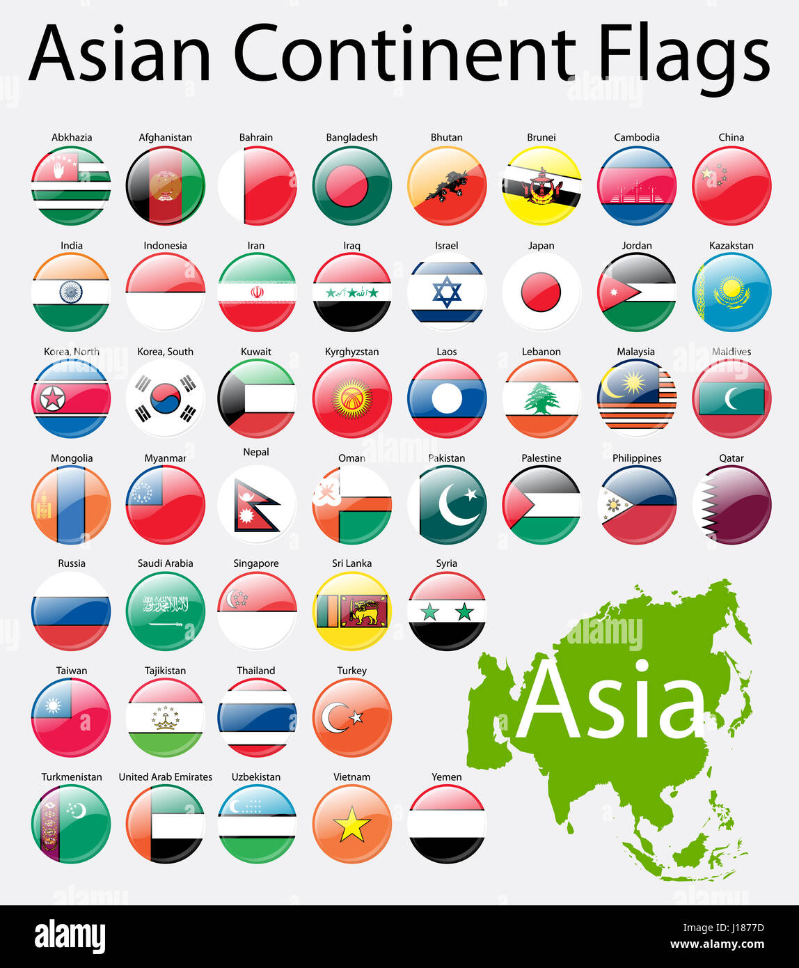 Asian continent flags Stock Photo - Alamy