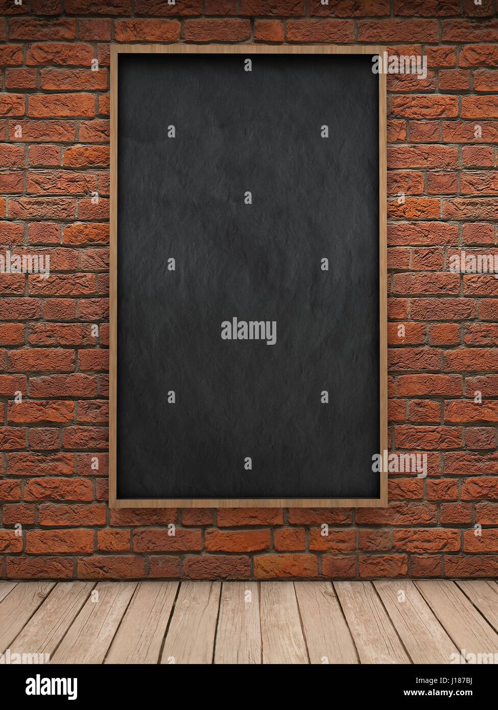 Blackboard on brick wall 3D illustration Stock Photo - Alamy