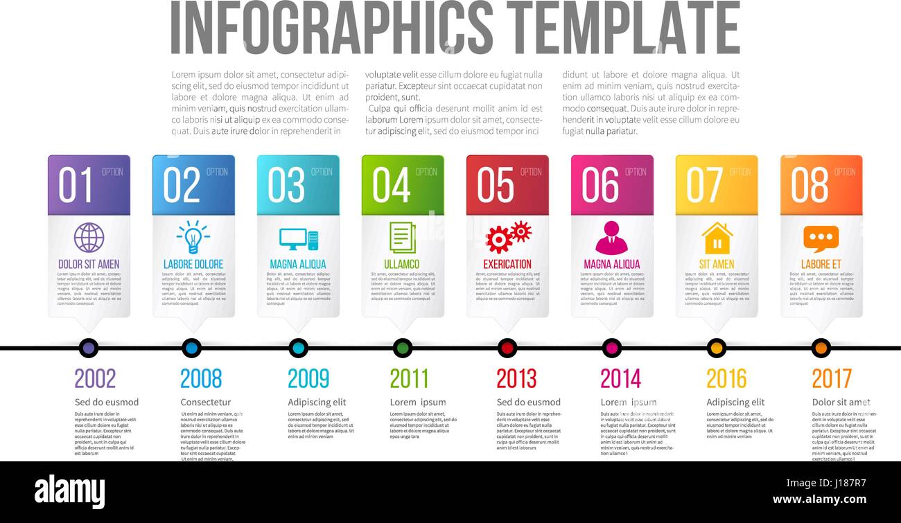 Timeline or options infographics template with 8 steps Stock Vector ...