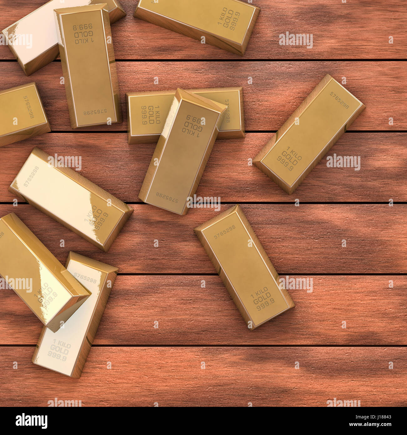 Gold on wood table Stock Photo - Alamy