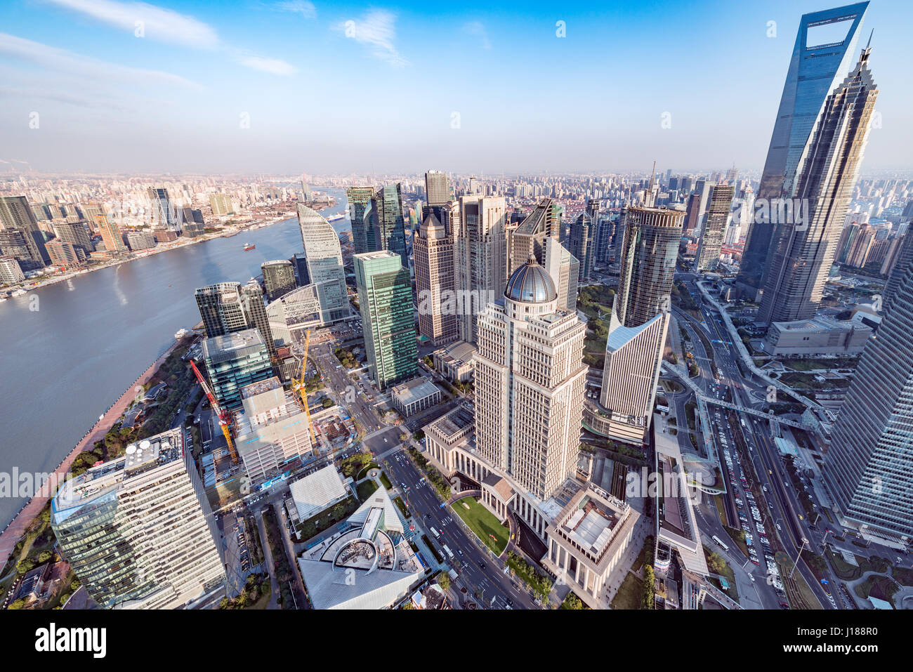 Aerial view of Shanghai city center at evening time Stock Photo - Alamy