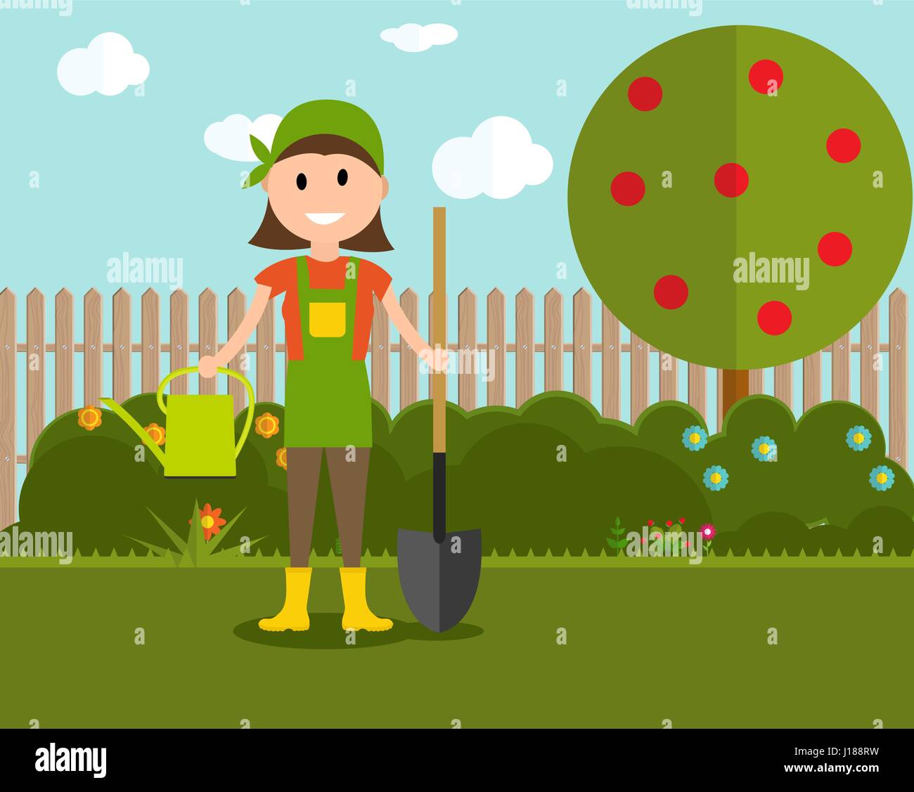 Woman planting in spring garden Stock Vector Images - Alamy