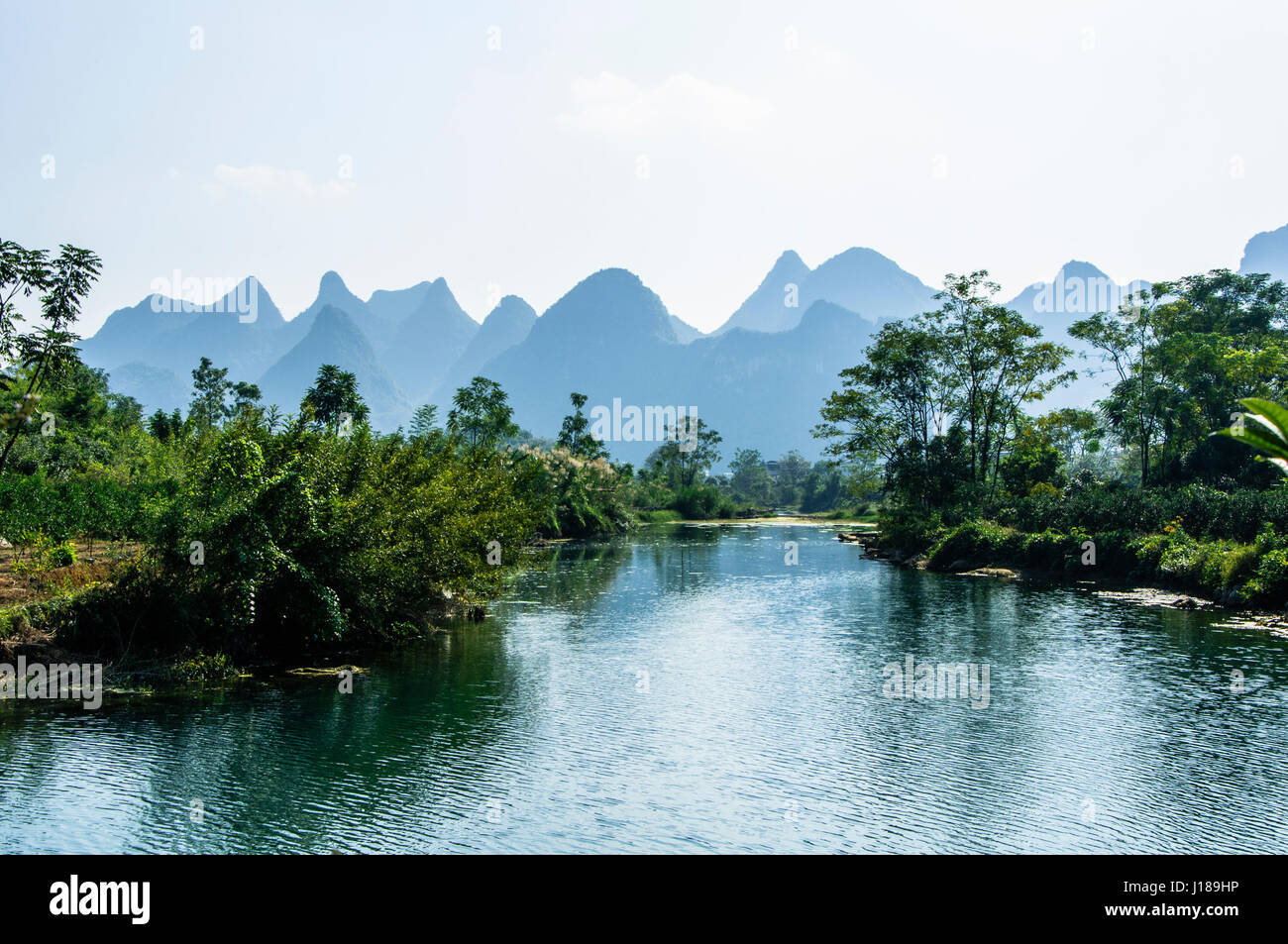 Beautiful river scenery with mountain background in Guilin, China Stock ...