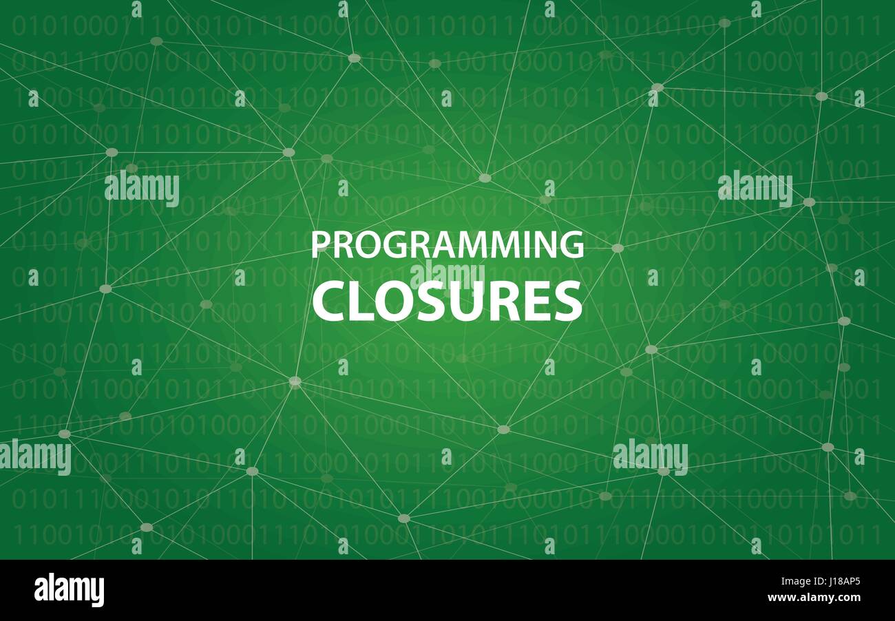 Programming closures concept illustration white text illustration with green constellation map ...