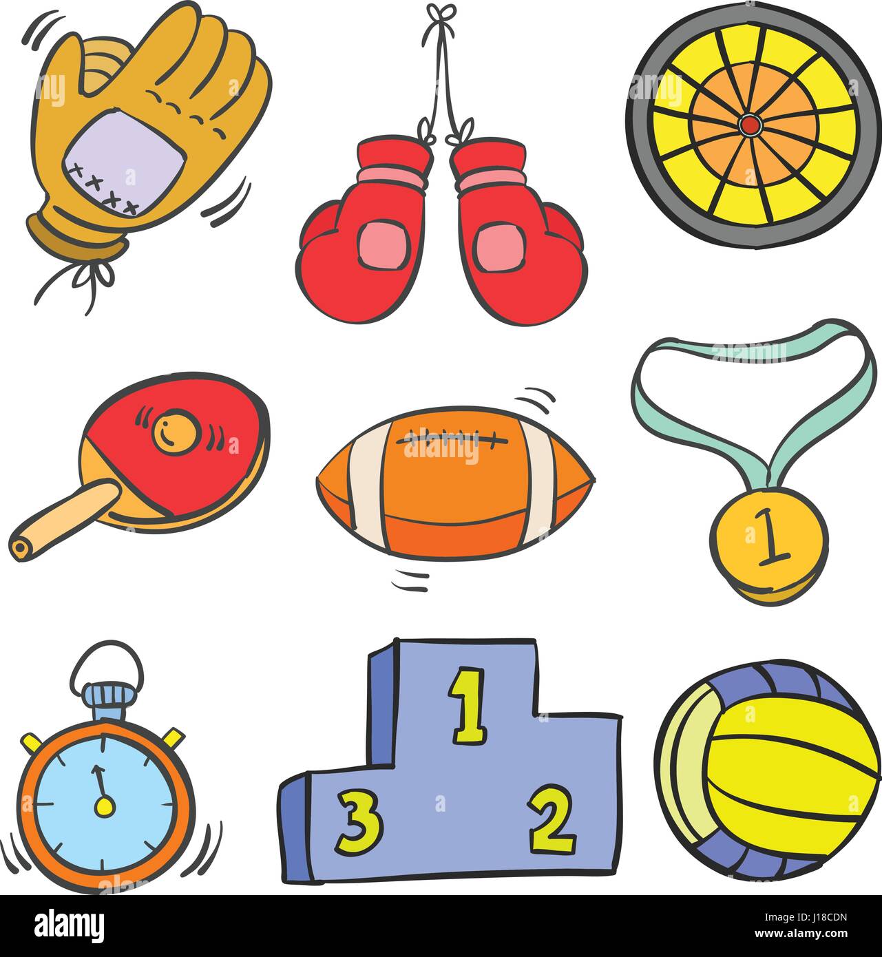 Collection stock sport equipment doodles vector illustration Stock ...