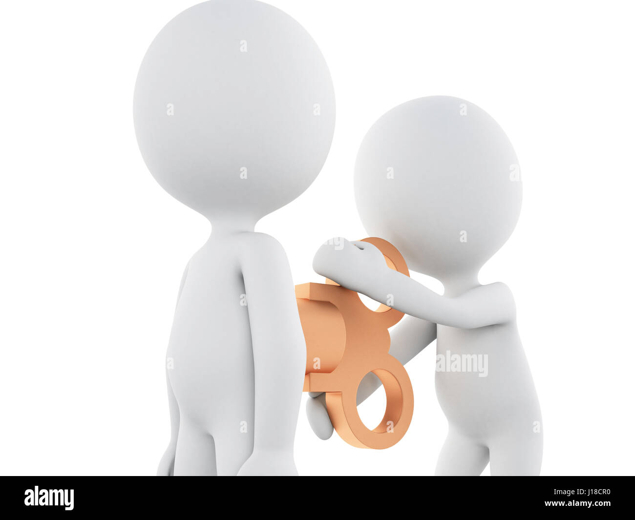 3d illustration. White people winding up by another. Motivation concept ...