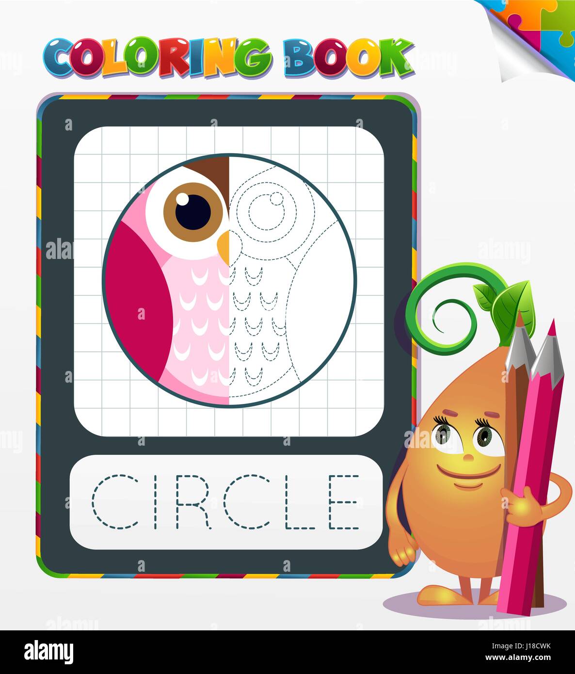 Half colored geometric form, the coloring book to educate preschool ...